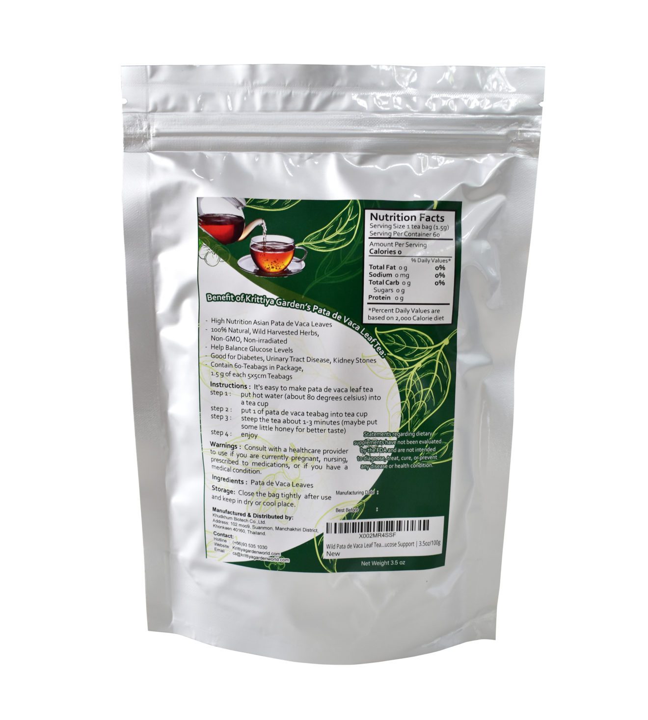 Wild Pata de Vaca Leaf Tea 60-Teabags - Krittiya Garden World