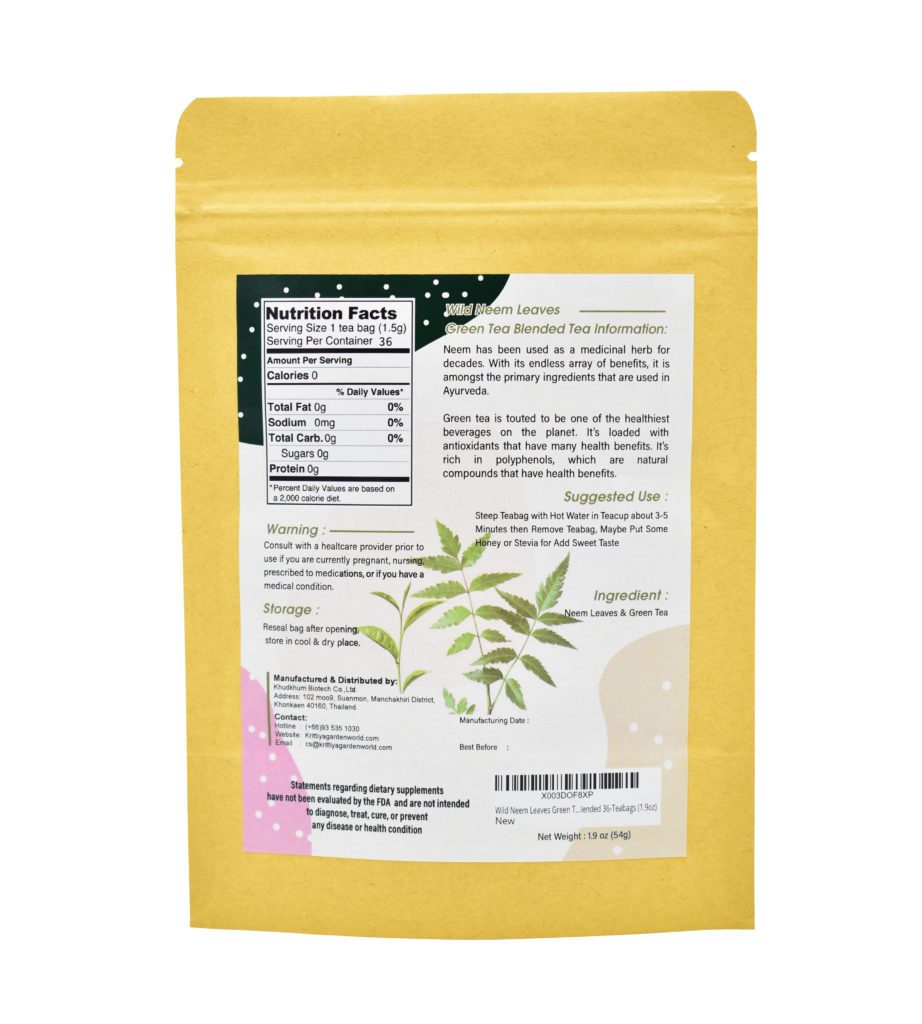 Wild Neem Leaves Green Tea Blended 36-Teabags (1.9oz) - Krittiya Garden ...
